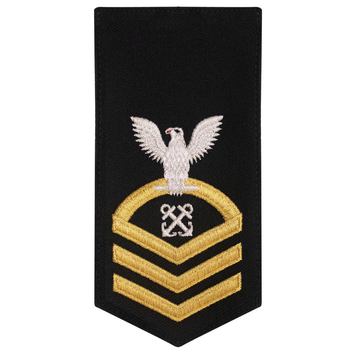 Navy E7 FEMALE Rating Badge: BM Boatswain Mate - seaworthy gold on blu