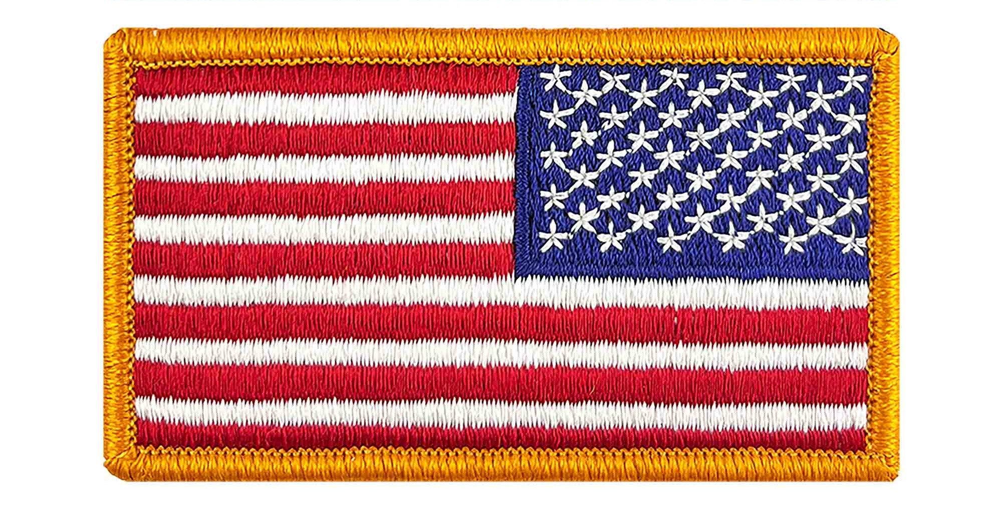 USA reversed Flag Patch with Gold Edge and Hook Closure