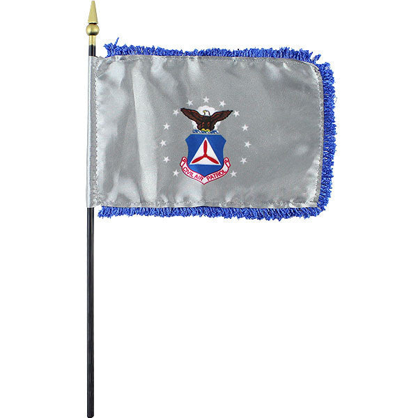 Civil Air Patrol: Mini Stick grey Flag 4" X 6" with blue fringe