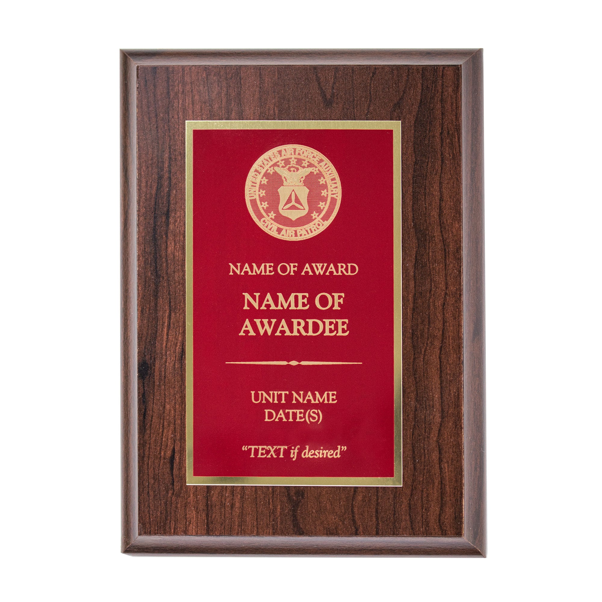 Civil Air Patrol engraving plate Beveled Walnut, Enameled Seal Plaque